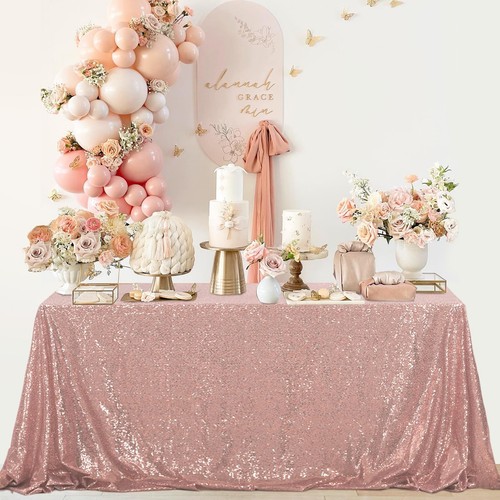OQSQ Rosegold Sequin Tablecloth 50x80 inch, Glitter Drape Table Cloth ...