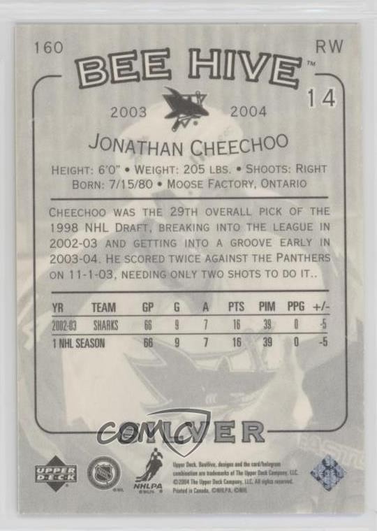 2003-04 Upper Deck Bee Hive Silver /67 Jonathan Cheechoo #160 | eBay