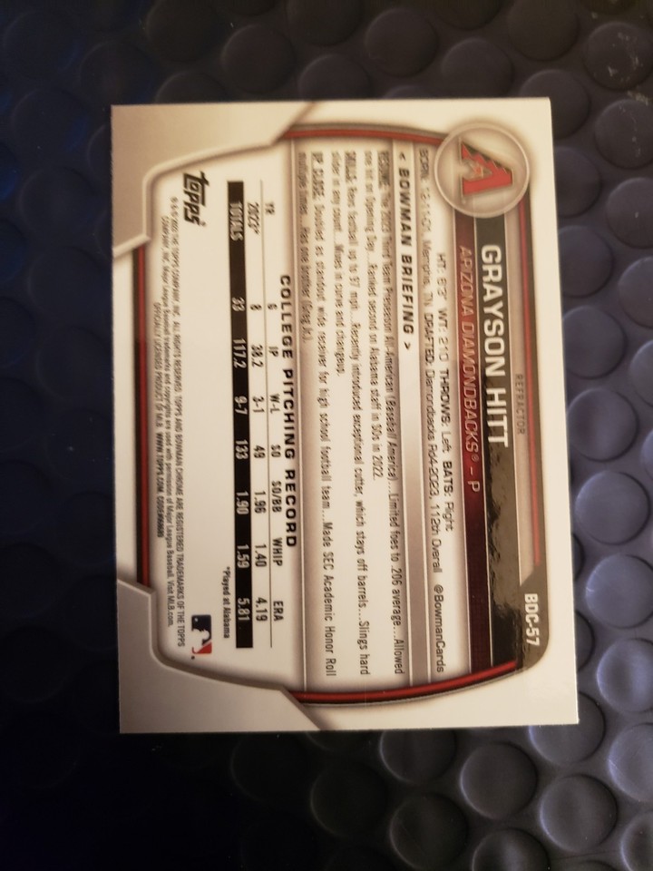 GRAYSON HITT 2023 BOWMAN CHROME DRAFT 1ST #BDC-57 | eBay