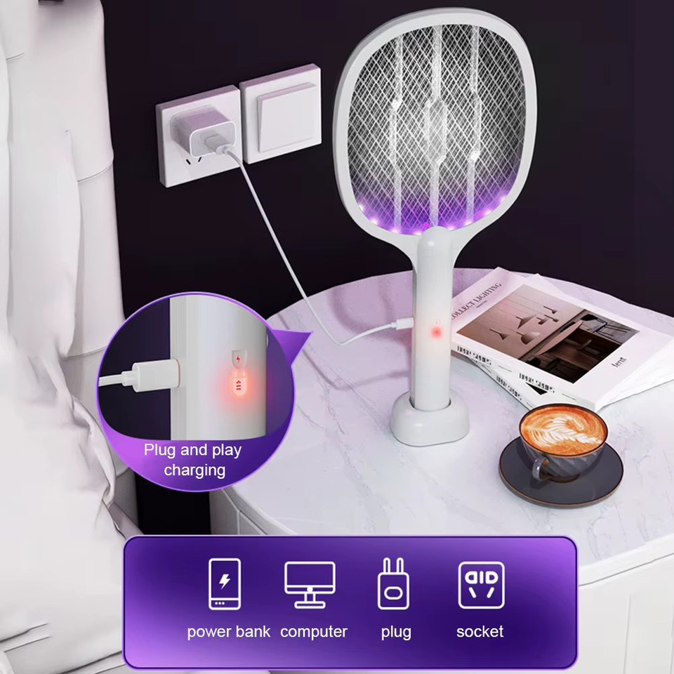 2 in 1 Bug Zapper Racket Safe Fly Zapper Rechargeable Fly Killer and ...