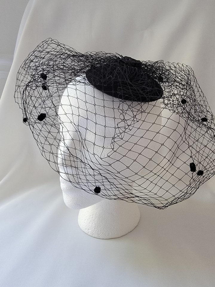 Women's black wool mini hat fascinator, with veil, one size | eBay