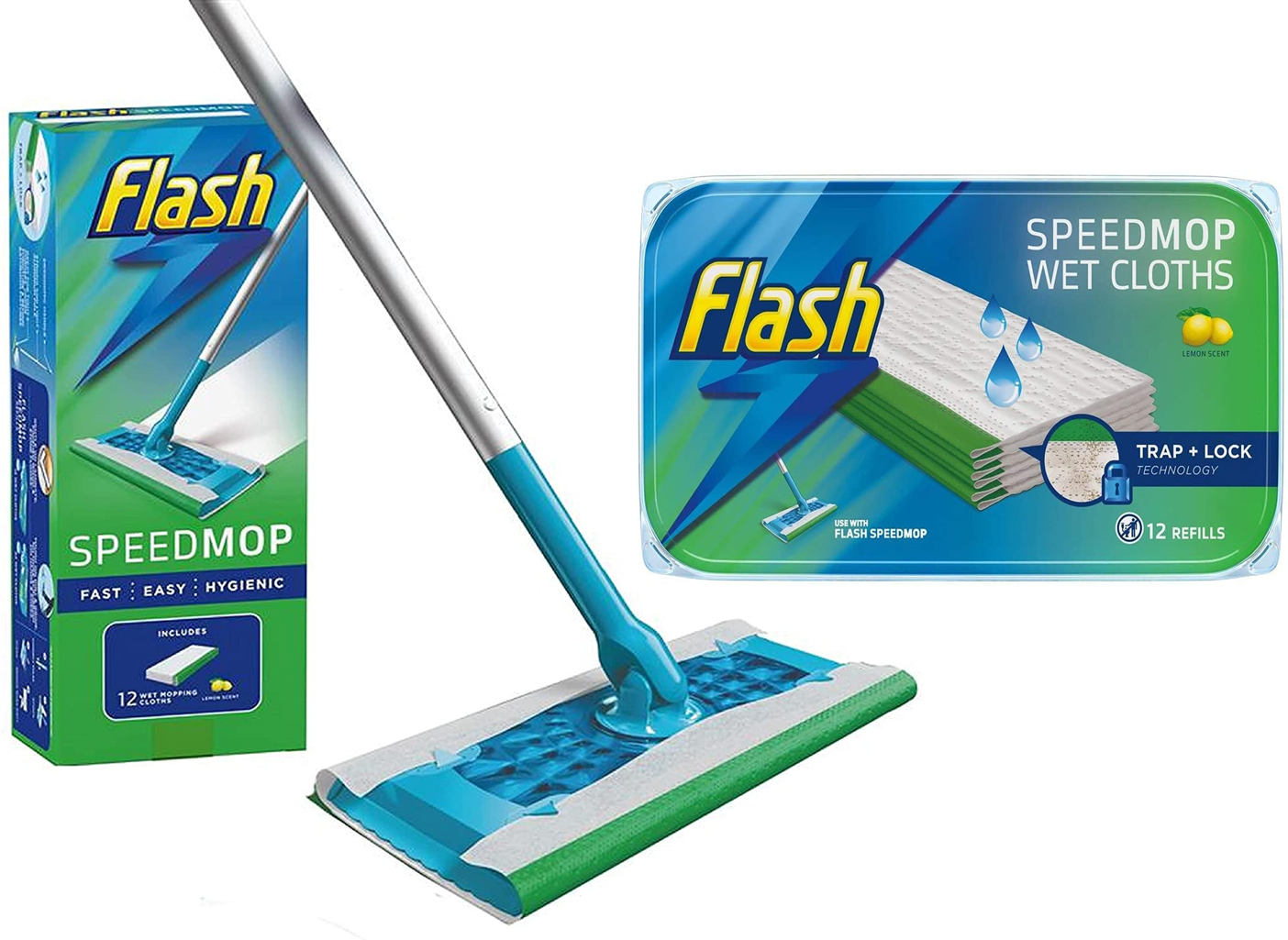 Flash Speed Mop Starter Kit with 18 FREE Refills OR Buy 12 Wet Refills ...