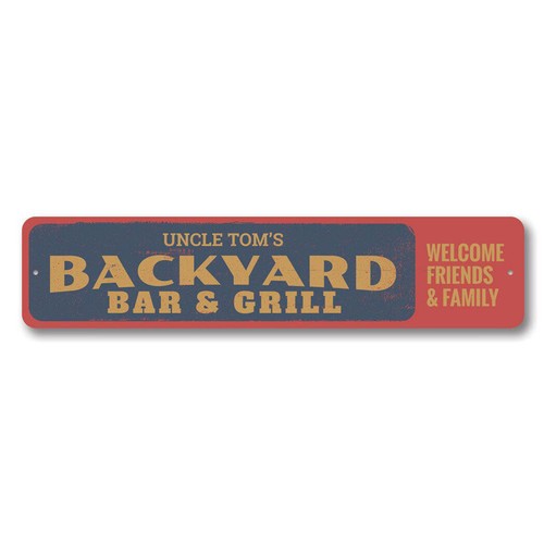 Backyard Bar & Grill Sign, Personalized Welcome Friends Family Metal ...