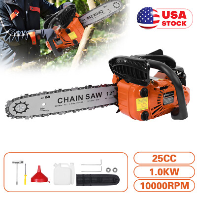 25.4cc Gas Top Handle Chainsaw with 12" Bar Chain 2-Stroke Engine Tree ...