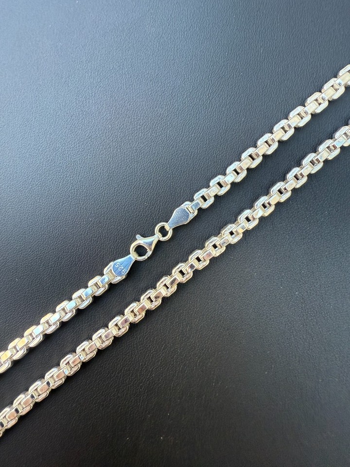Real 925 Sterling Silver 5mm Men's Puff Box Rolo Hermes Link Chain ...