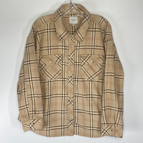 Gilli Brown Tan Plaid Button Up Shacket Size Medium | eBay