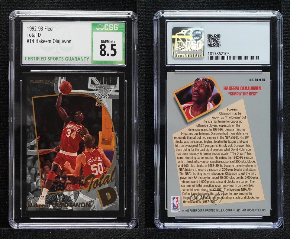1992-93 Fleer Total D Hakeem Olajuwon #14 CSG 8.5 HOF 0hr4 | eBay
