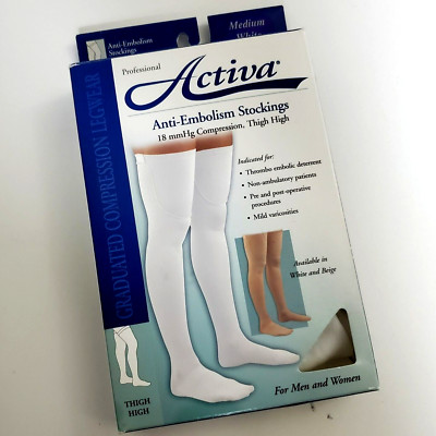 Activa Anti-Embolism Stockings H5412 MEDIUM Thigh High White 18 mmHg ...