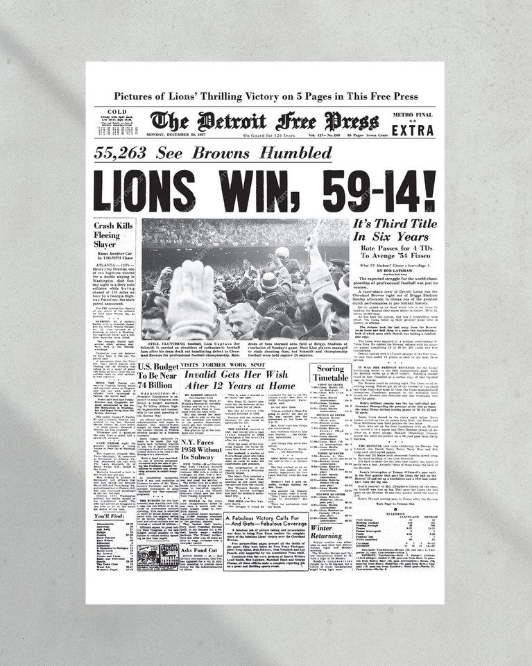 1957 Detroit Lions' Championship Triumph - 'Historic Victory' - Framed ...