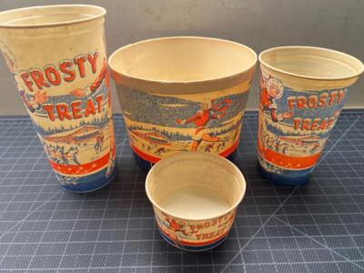 Vintage Lot of 4 1950's FROSTY TREAT Dixie cup ICE CREAM CUPS 1/2 ...
