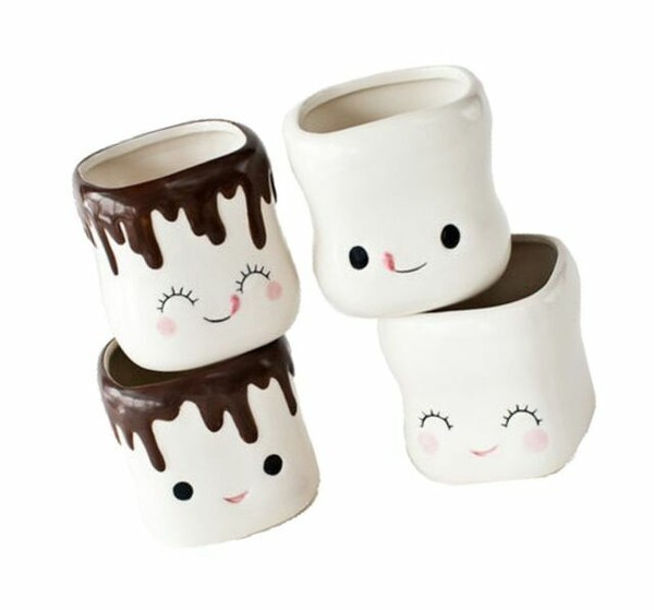 180D PJ0619 Cute Marshmallow Shaped Ceramic Hot Chocolate Mugs Pack of ...