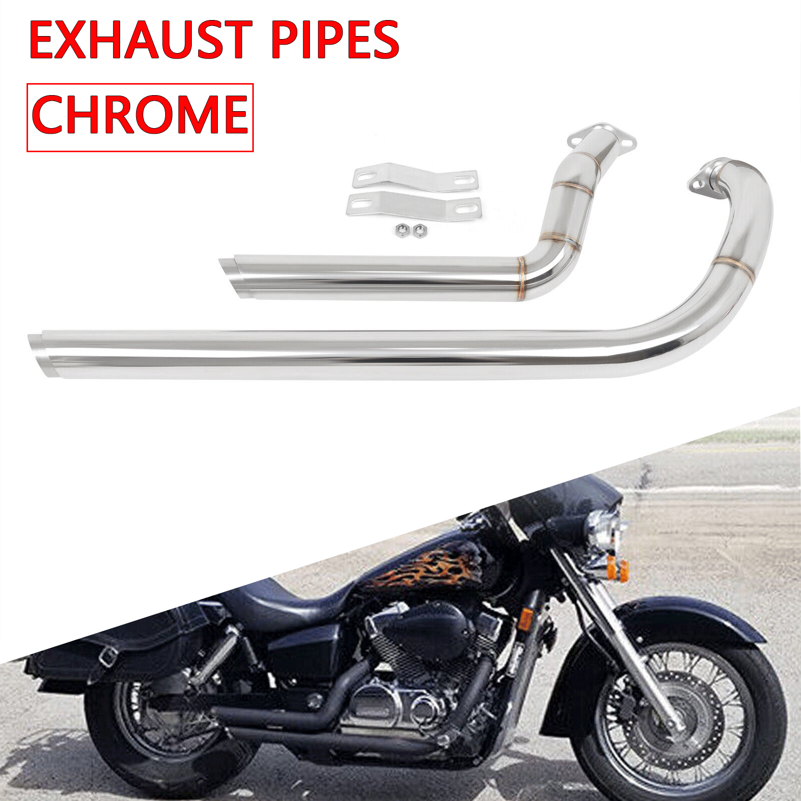 Chrome Shortshots Staggered Exhaust Pipes Kit For Honda Shadow ACE 750 ...