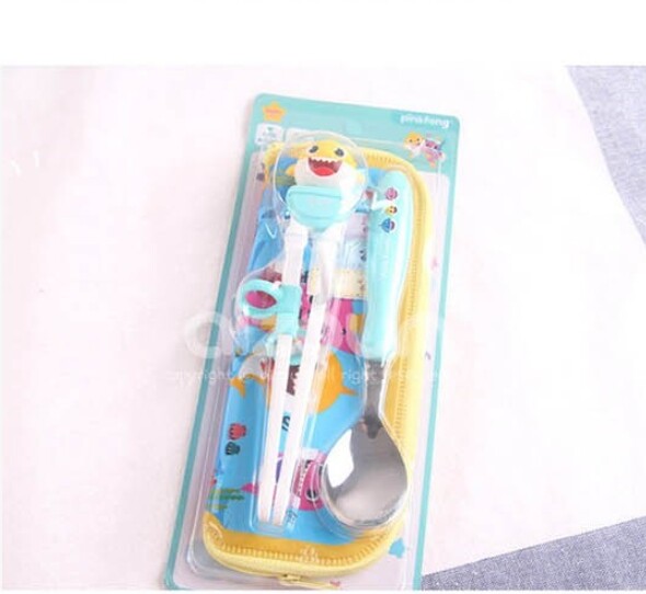 Pinkfong Baby Shark Family Cup 3pc + Training Chopstick Spoon Case Set ...