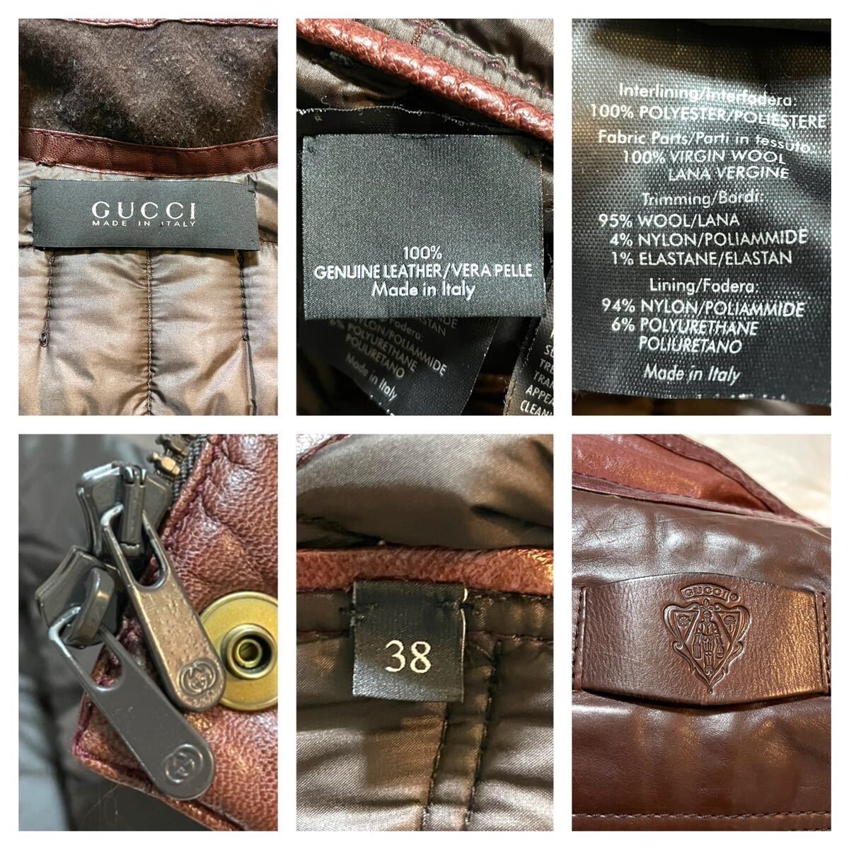 Gucci Crest Emblem Rib Switching Quilted Leather Down… - Gem