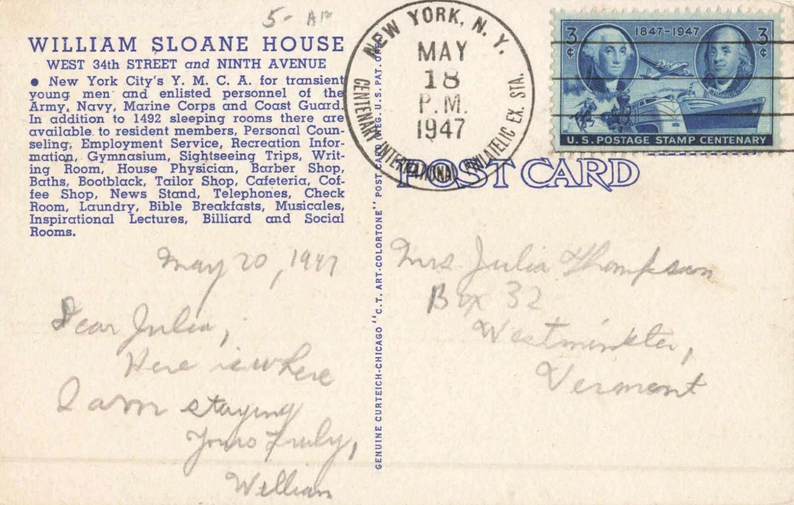 Postcard William Sloane House YMCA New York | eBay