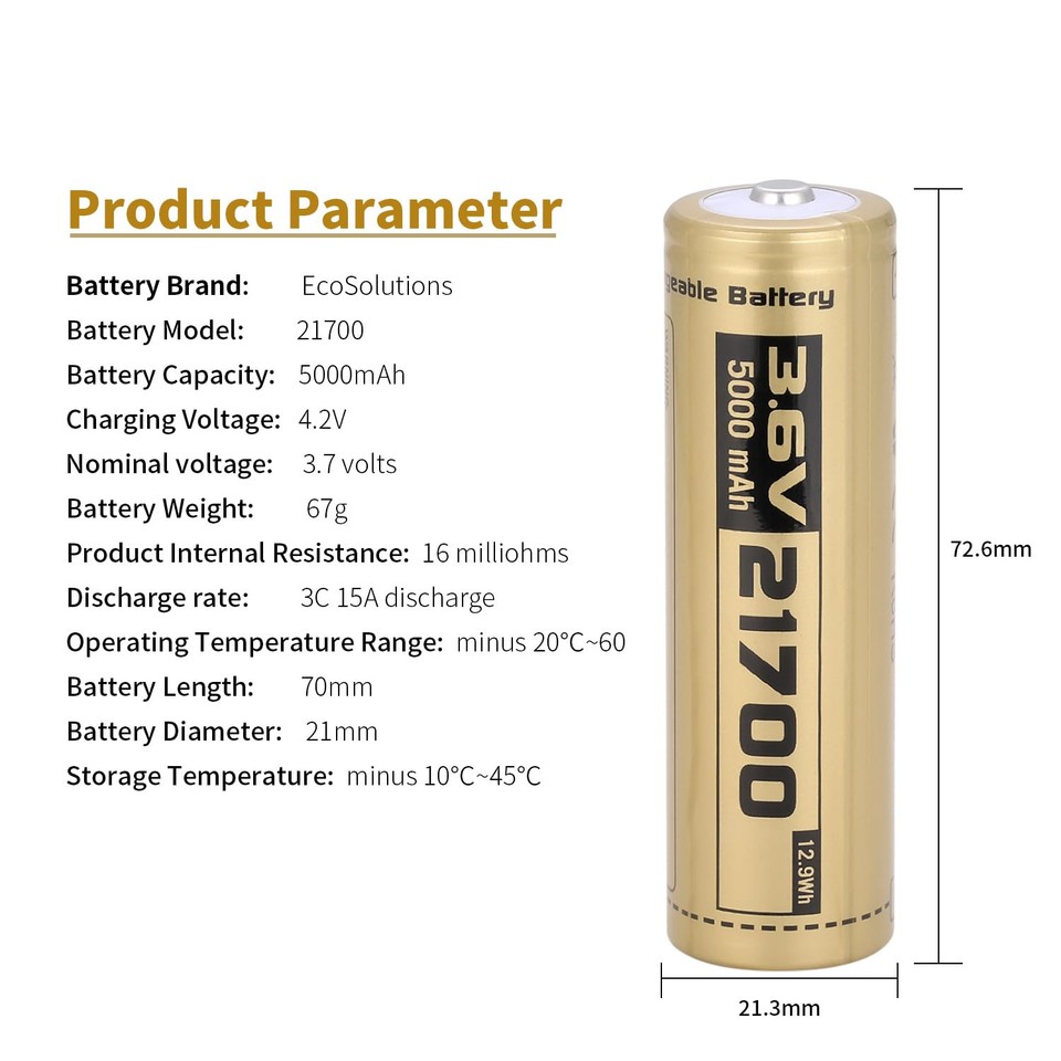 21700 Rechargeable Battery Case Set, 2pack 5000mah Large Capacity 3 ...