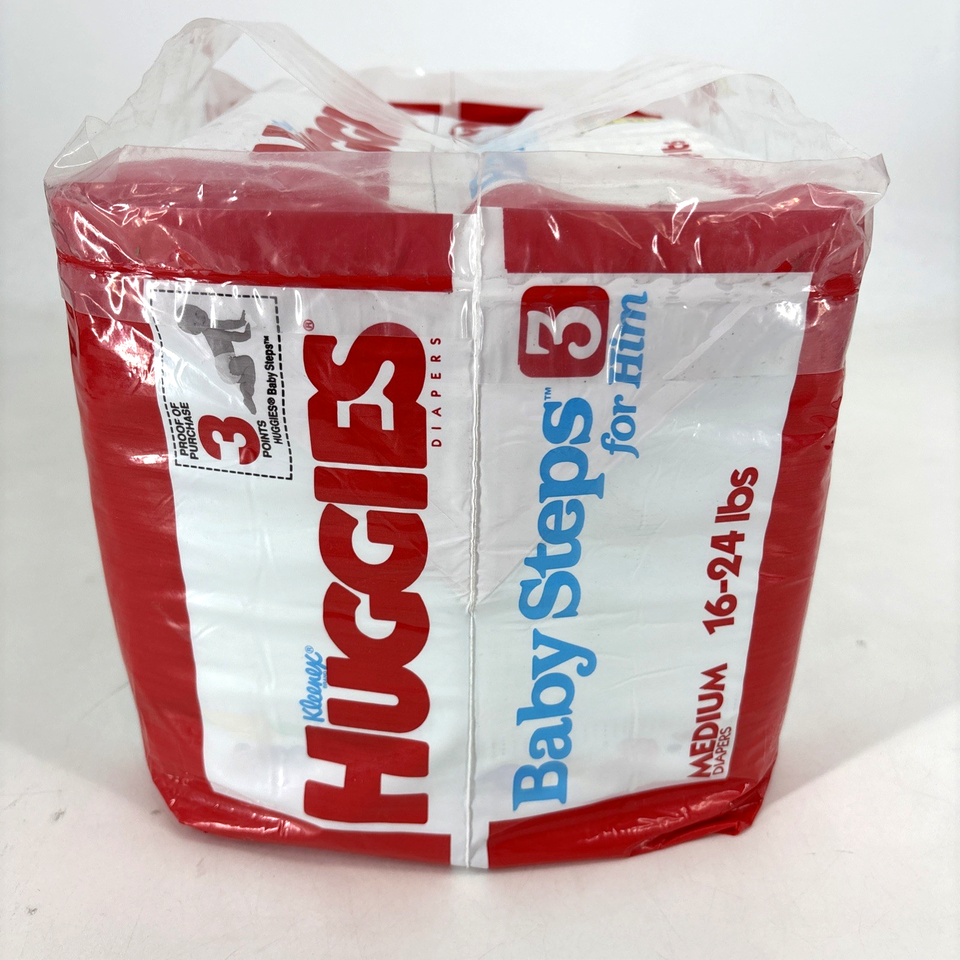 Sealed Pack 36 Medium Size 3 1992 Huggies Baby Step Him Vintage Plastic ...