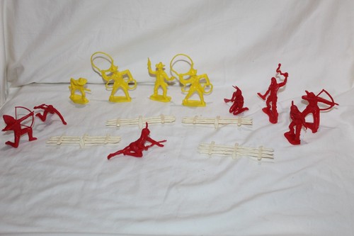 Vintage Tim mee Toys Plastic Indians Bright Yellow and Red with fences ...