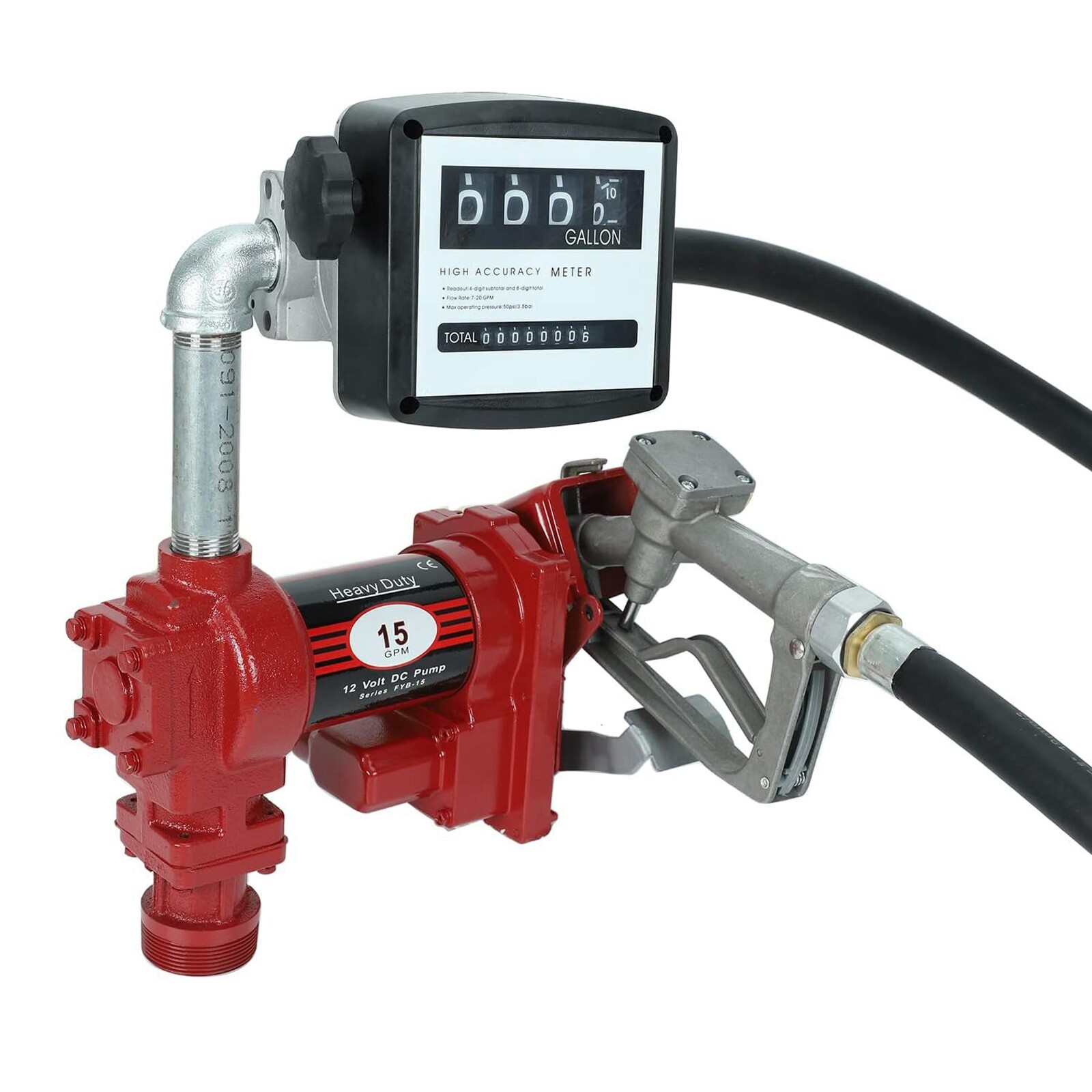 Fuel Gas Transfer Pump Heavy Duty 15 GPM 12V DC with Gallon Meter Anti ...