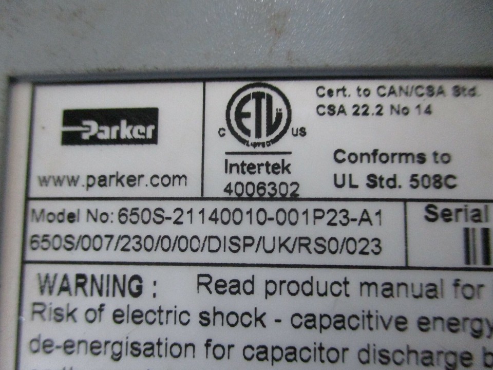 PARKER 650 SERIES 650S-21140010-001P23-A1 650S/007/230/0/00/DISP/UK/RS0 ...