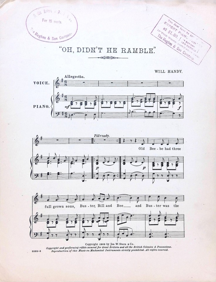 Oh Didn't He Ramble Sheet Music Will Handy George Primrose Dixieland ...