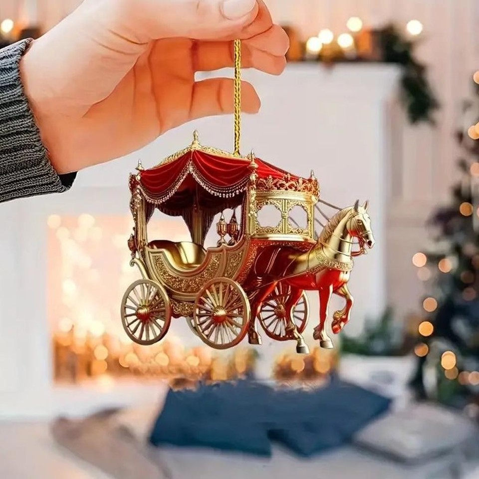 2PCS Acrylic 2D Christmas Carriage Christmas Tree Car Rearview Mirror ...