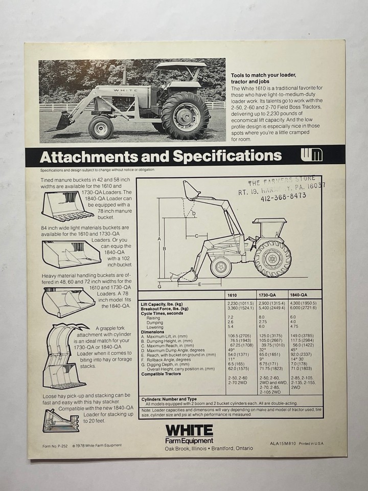 Vintage 1978 - White Tractor Loaders Sales Brochure *Showroom Sales ...