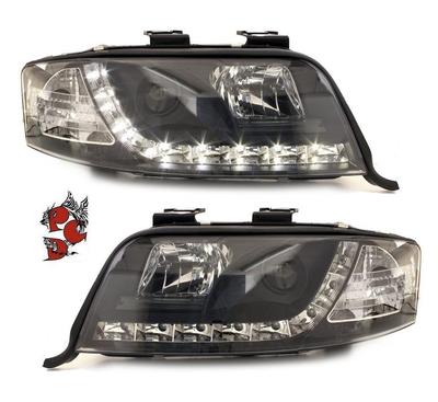 SCHEINWERFER FÜR AUDI A6 4B C5 01-04 SCHWARZ LED TAGFAHRLICHT-OPTIK ...