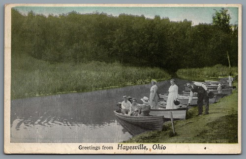 Postcard Hayesville OH 1922 Greetings From Hayesville Ohio Canoes ...
