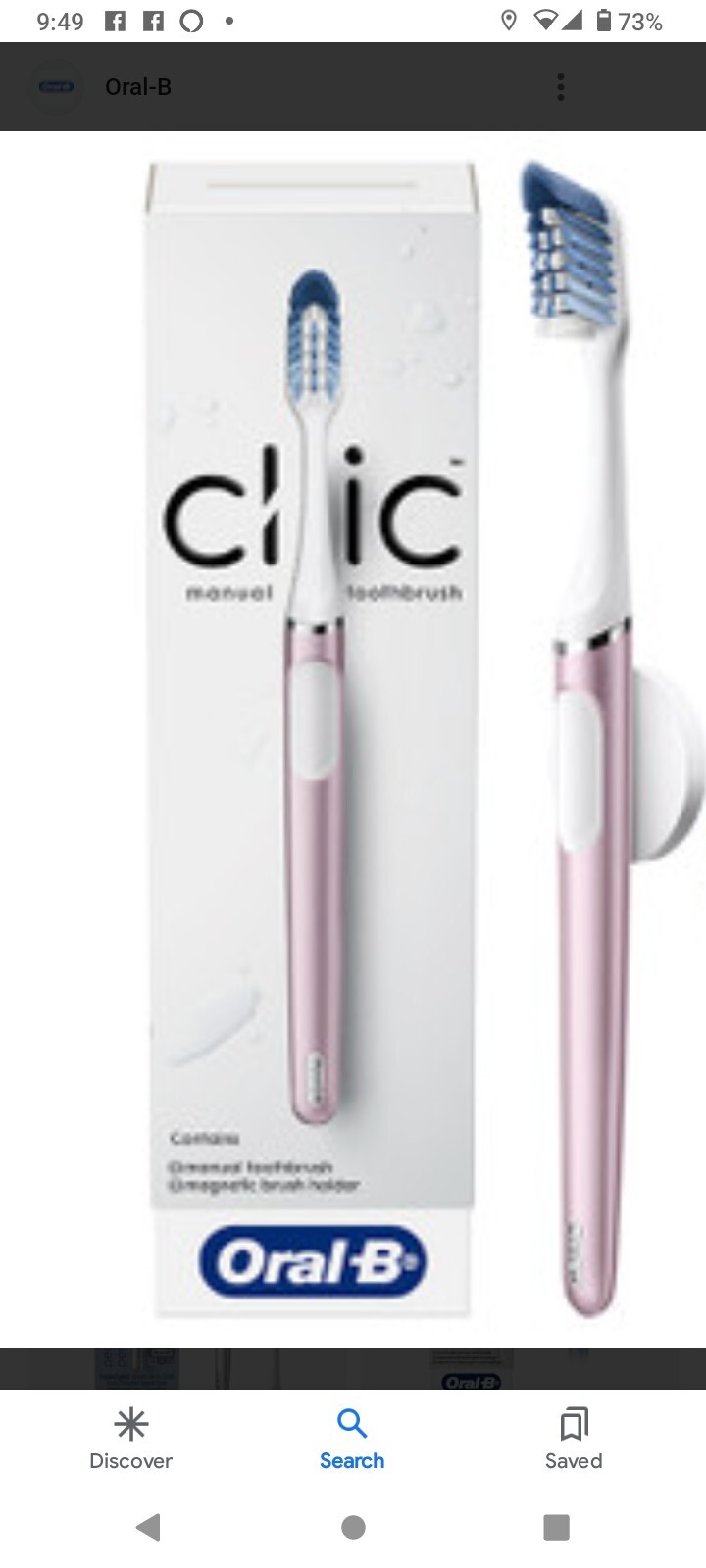 Oral-B Clic Manual Toothbrush Magnetic Brush Holder ROSE QUARTZ for ...