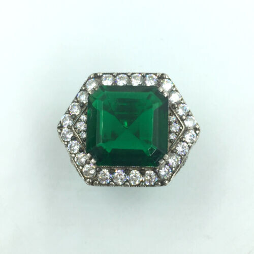 Forest Green Square Emerald With White CZ Antique Egyptian Fine Ring ...