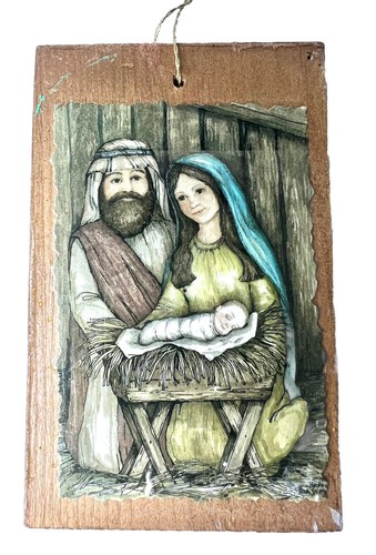 Handmade Nativity Joseph Mary Baby Jesus Rustic Decoupage Ornament ...