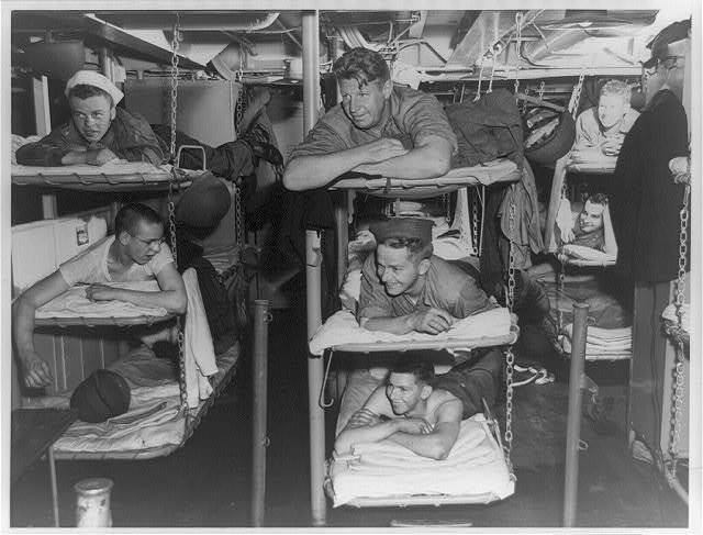 Sailors,bunks,crew quarters,landing ship-tank,North Africa,invade ...