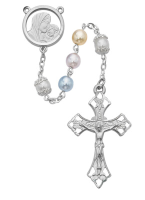 Multicolor Pearl Bead Rosary Rohdium Plate Center And INRI Crucifix 7mm ...