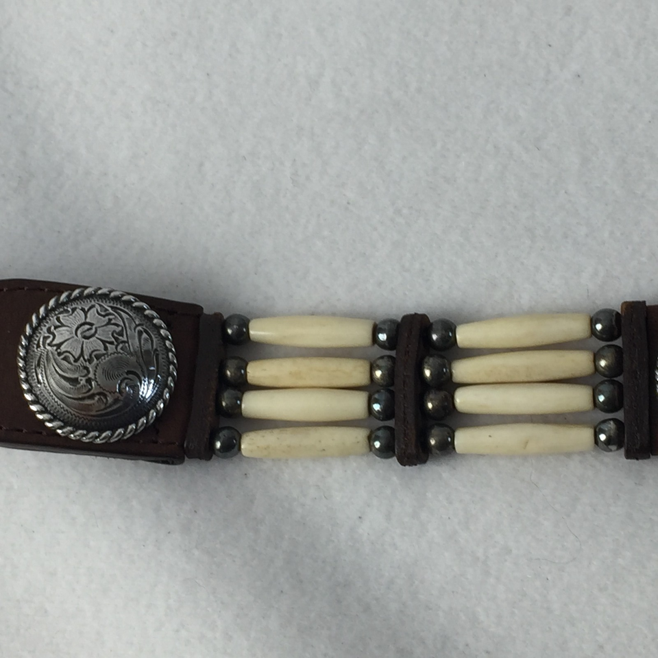 Tony Lama Western Leather Belt Bone Beads Silver Toned Buckle Conchos ...