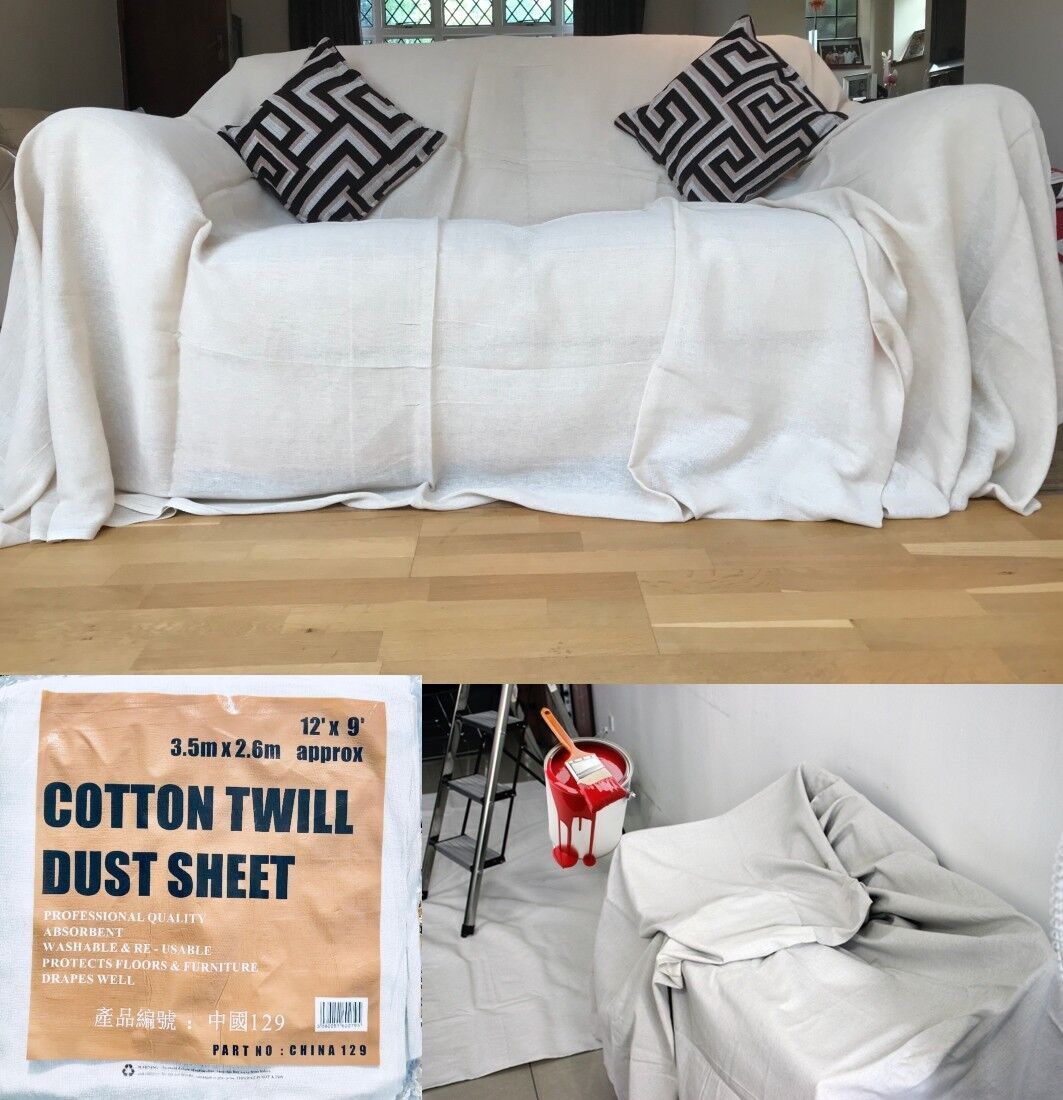 Cotton Twill Dust Sheets Various Sizes DIY Builder Decorating Cover 9ft ...