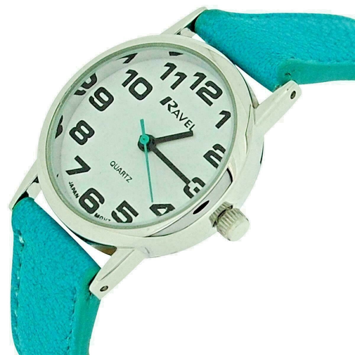 Ravel Unisex Easy Read White Dial & Aqua Blue Faux Strap Watch R0105.13 ...