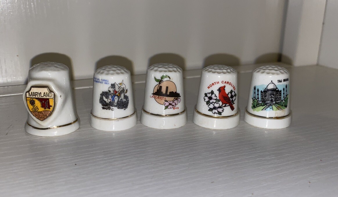 5 Vtg Ceramic Porcelain Thimbles Souvenir Sewing Decor | eBay