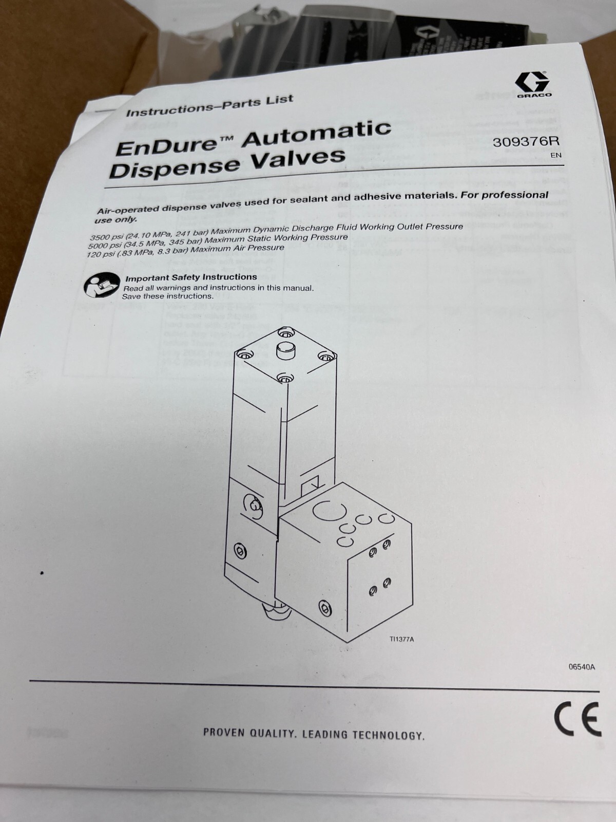 New Genuine OEM Graco Endure Valve HTD 240V, 400 DG 244909 Fast Free ...