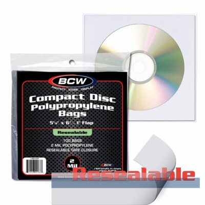 500 BCW Resealable Compact Disc CD Acid Free 2-Mil Clear Poly Bags ...