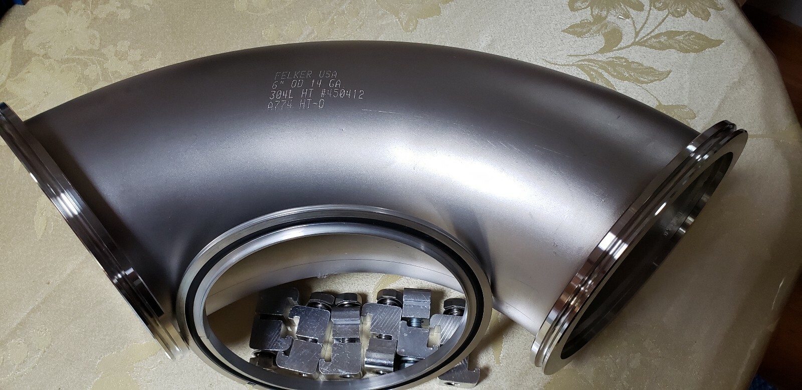 FELKER USA 6" OD x 14 GA 304-L HT 45012 A774 HT-O degree elbow flange ...