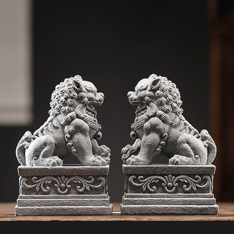 Large Asian Fu Foo Dogs Statues A Pair of Two Guardian Lion Sandstone ...