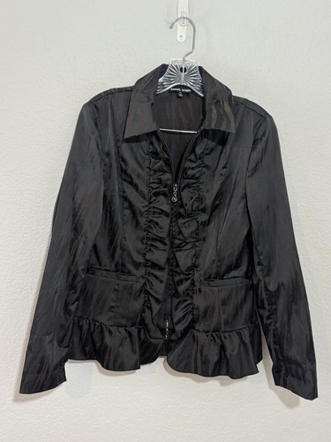 SAMUEL DONG Brown Ruffle Button Evening Jacket Womens sz XS | eBay