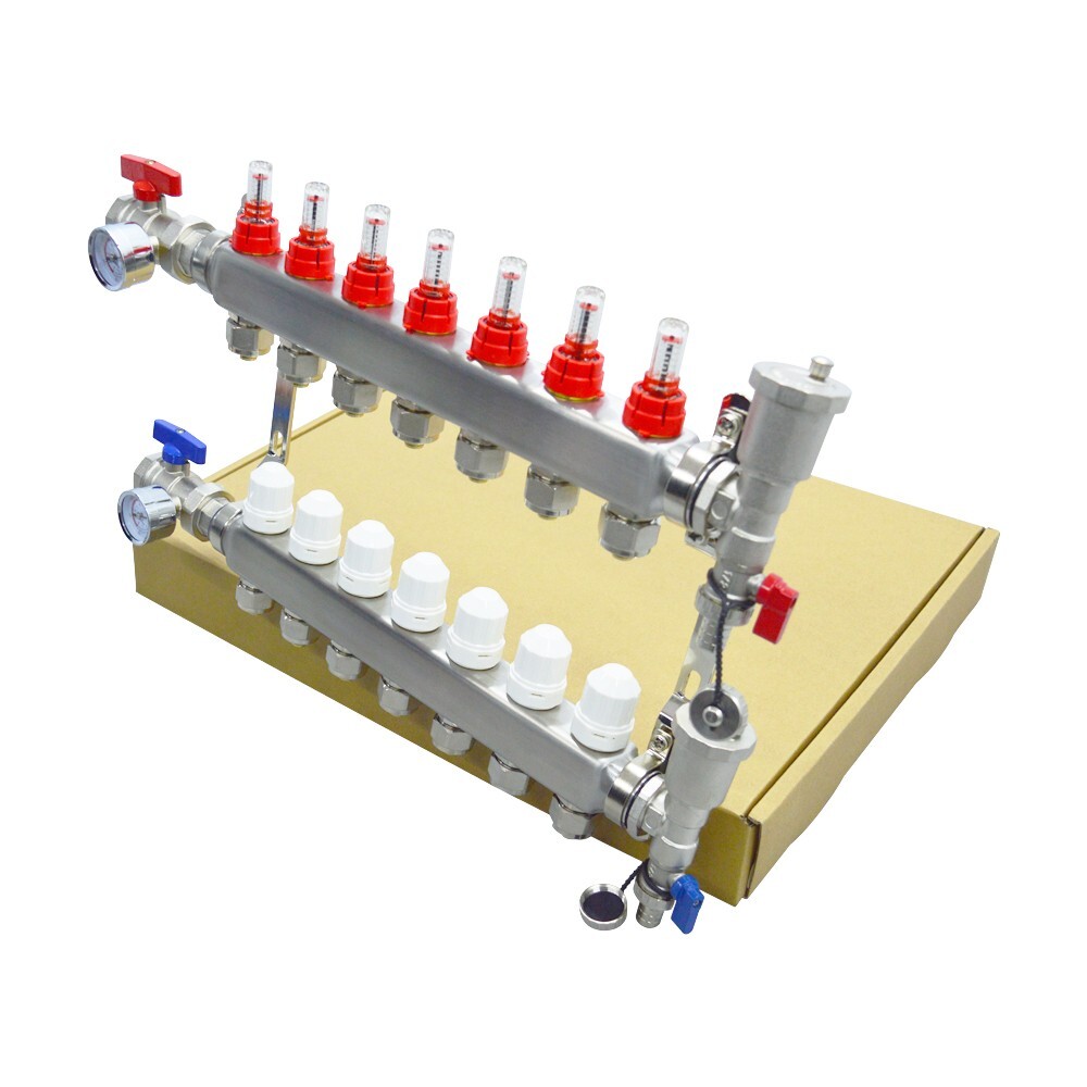 7-Branch Floor Heating Collection Pipe Stainless Steel Heating Manifold ...