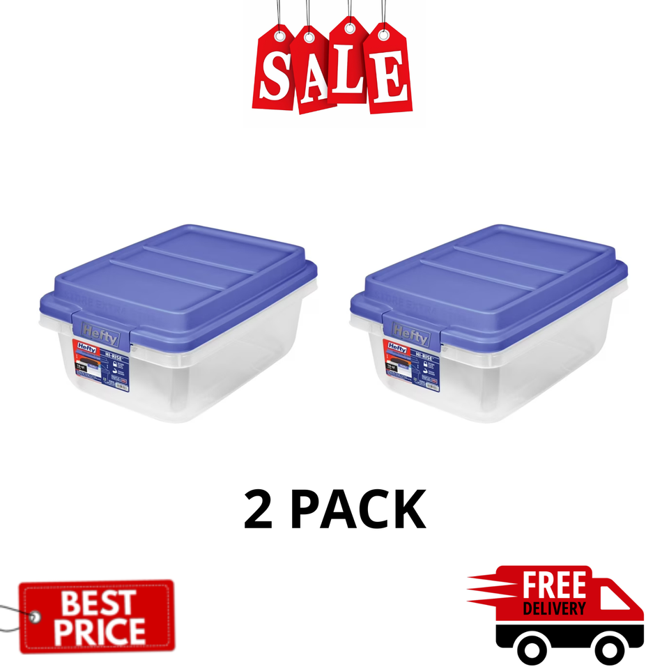2pk Hefty 18 Quart Clear Plastic Latched Storage Bin with Blue HI-RISE ...