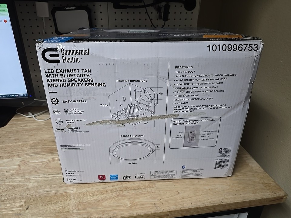 Commercial Electric 110 CFM 1.5 Sones Ceiling Bathroom Exhaust Fan w ...
