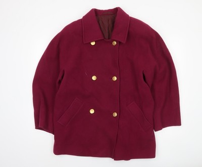 Marks and Spencer Women’s Red Wool Pea Coat UK 14 Mid-Length Classic ...