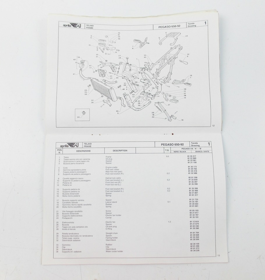 APRILIA 1992 PEGASO 650 SPARE PARTS BOOK MANUAL ENGLISH/FRENCH/GERMAN ...