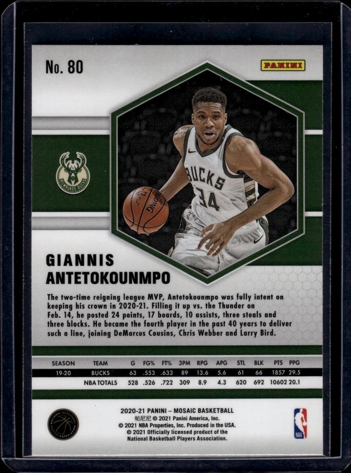 2020-21 Panini Mosaic #80 Giannis Antetokounmpo | eBay