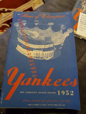 1952 Yankee Program Mickey Mantle Early First Season Hit Vintage Rare ...